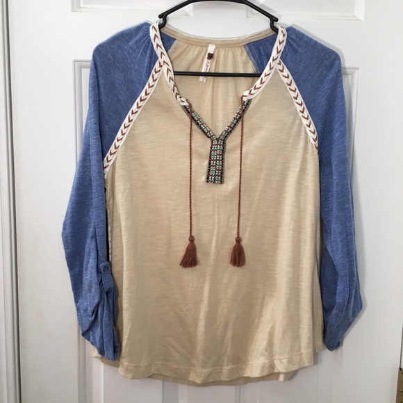 Poof! | Tops | Poof Nwot Boho Inspired Quarter Sleeve Top Large | Poshmark